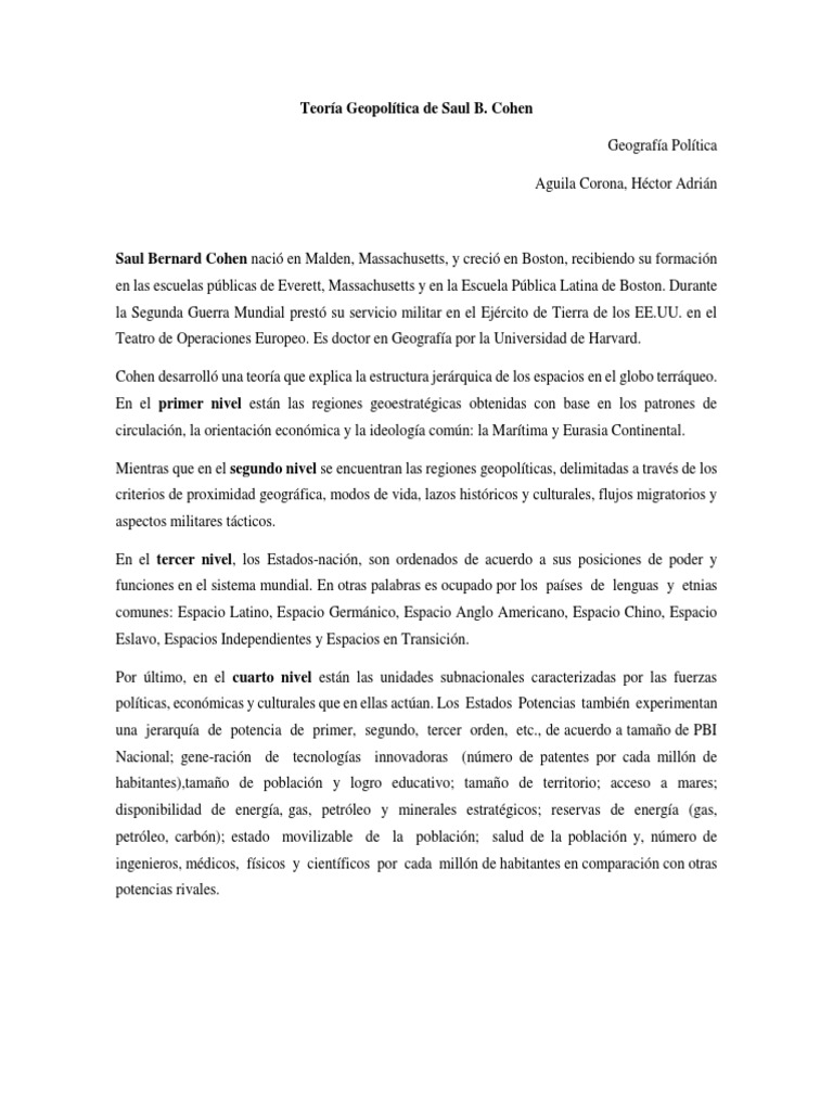 Teoría Geopolítica de Saul B. Cohen | PDF