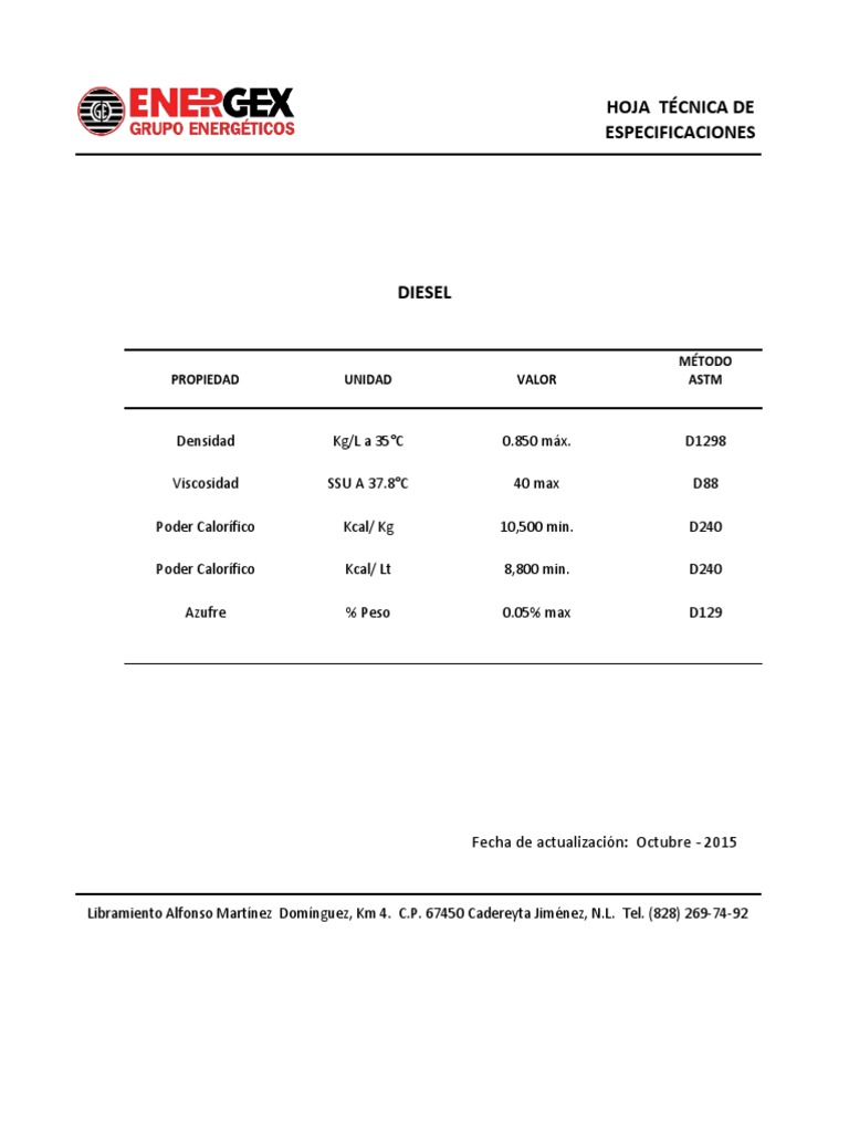 Ficha Tecnica-Diesel PDF | PDF