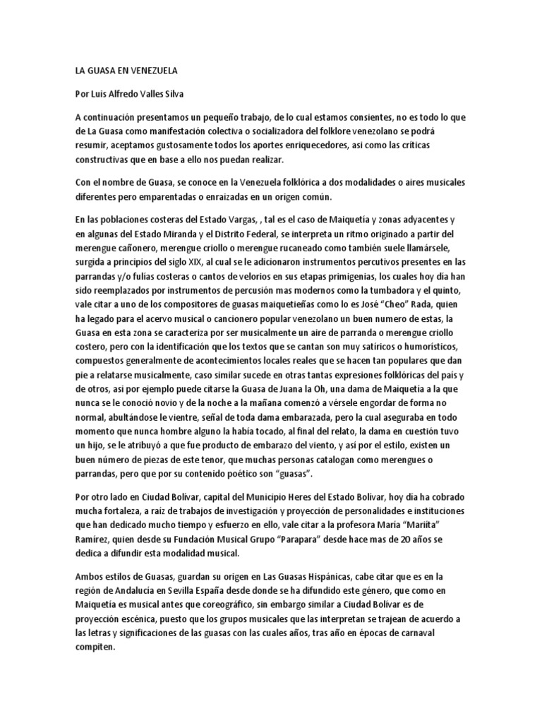 Significado y Origen de la Guasa Venezolana | PDF | Venezuela | Teatro ...