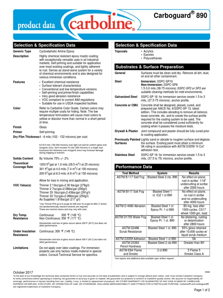 Carboguard 890 PDS | PDF | Humidity | Epoxy