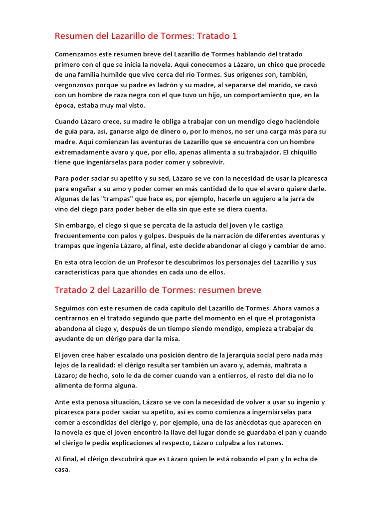 Permiso Preludio Integración resumen tratado 2 lazarillo de tormes ...