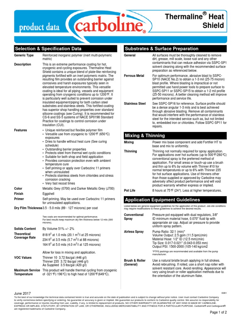 Thermaline Heat Shield PDS | Corrosion | Stainless Steel
