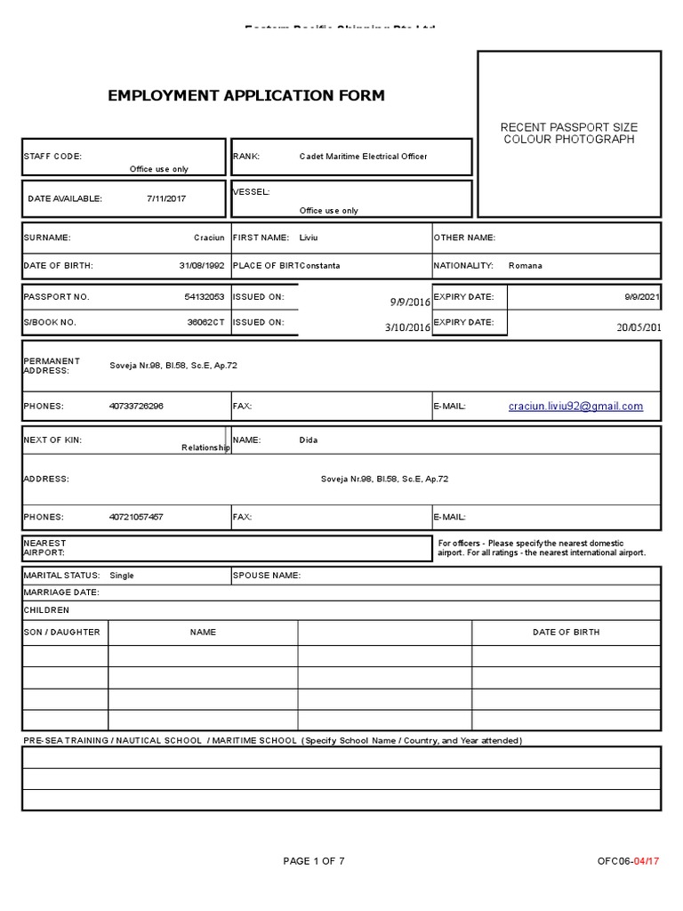 EPS Employment Application Form | PDF | Gasoline | Petroleum