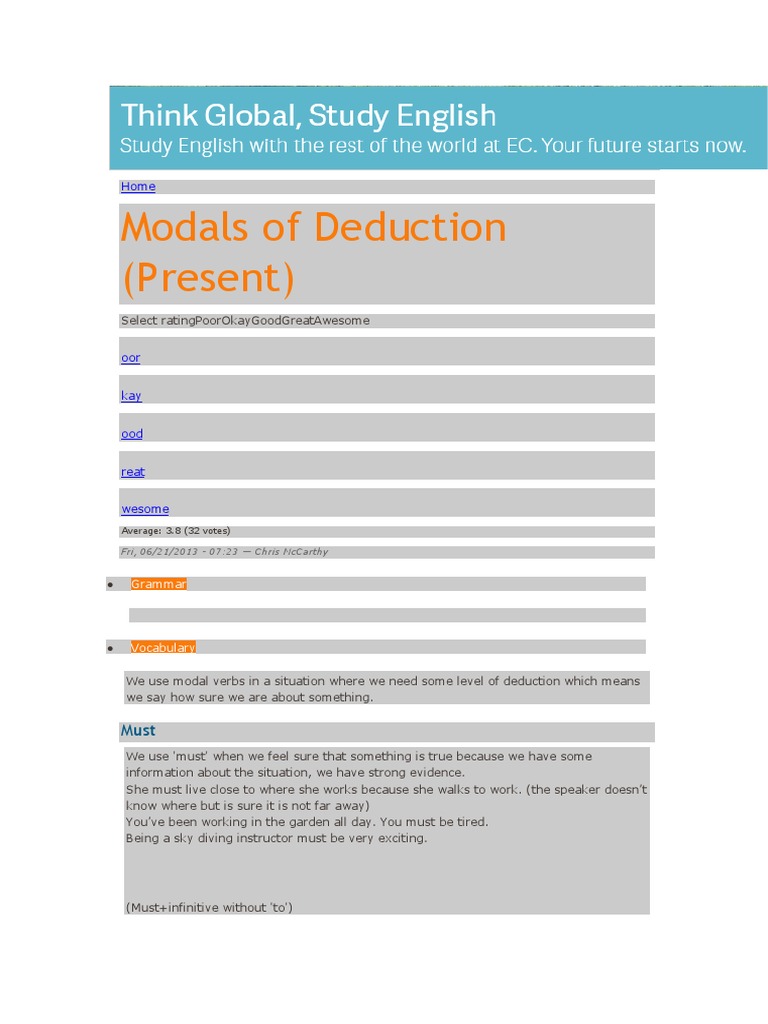 Modals of Deduction (Present) : Grammar | Download Free PDF | Languages