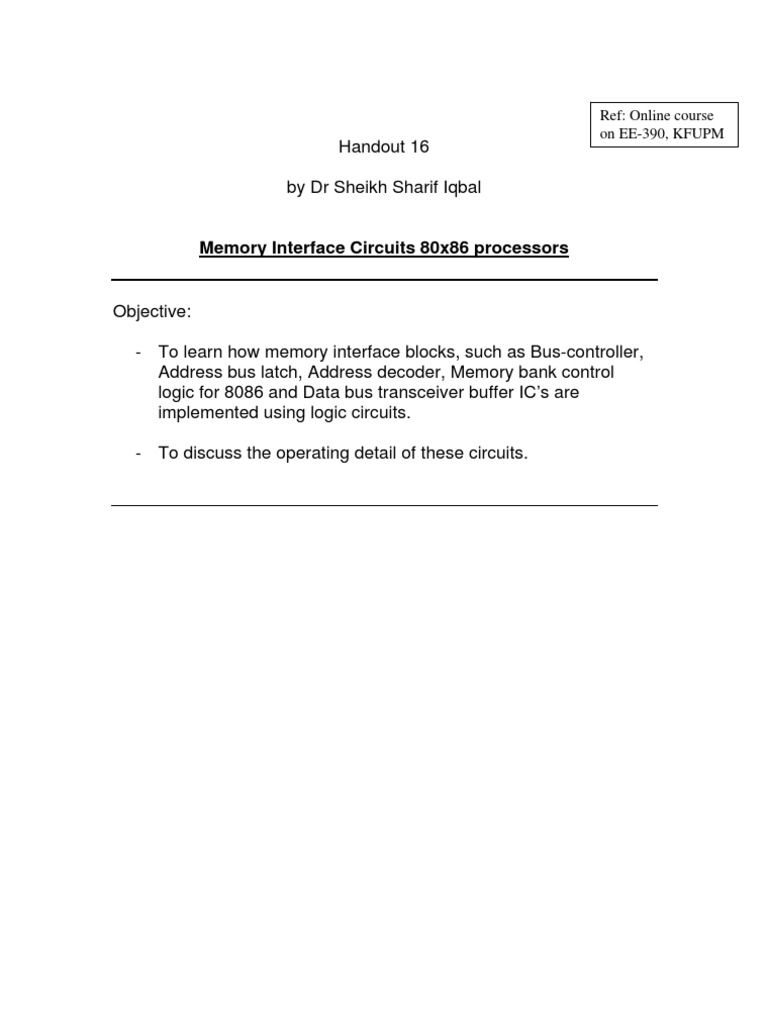 Memory Interface Circuits 80x86 Processors: Ref: Online Course On EE-390, KFUPM | PDF | Logic ...