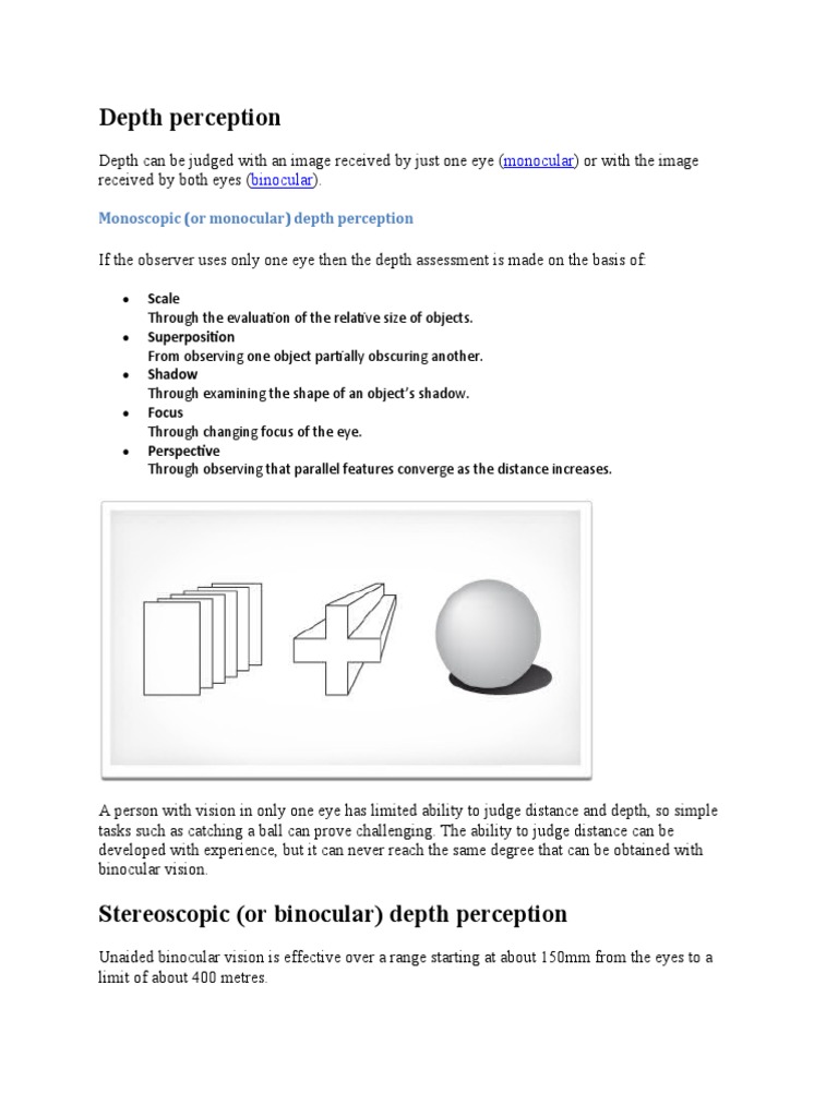 Depth Perception: Monocular Binocular | PDF | Stereoscopy | Eye