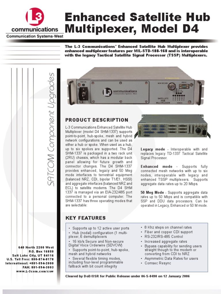 Enhanced Satellite Hub Multiplexer Model D4 | PDF | Modem | Electronic ...