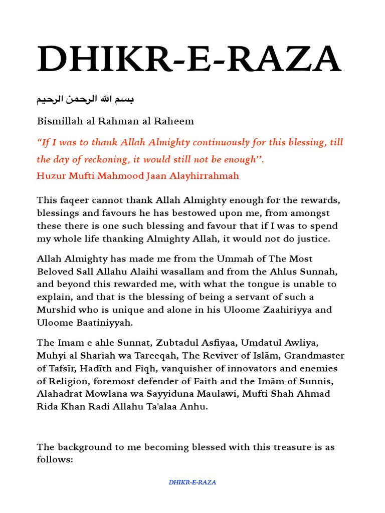 Zikr e Raza | PDF | Sharia | Islamic Jurisprudence