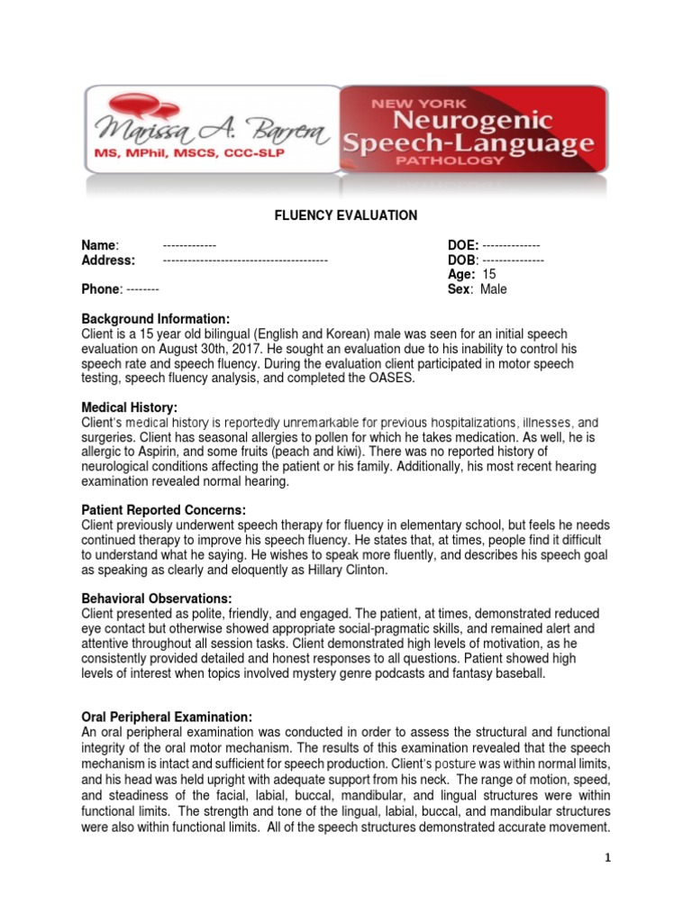 Cluttering Initial Eval | PDF | Stuttering | Speech Language Pathology