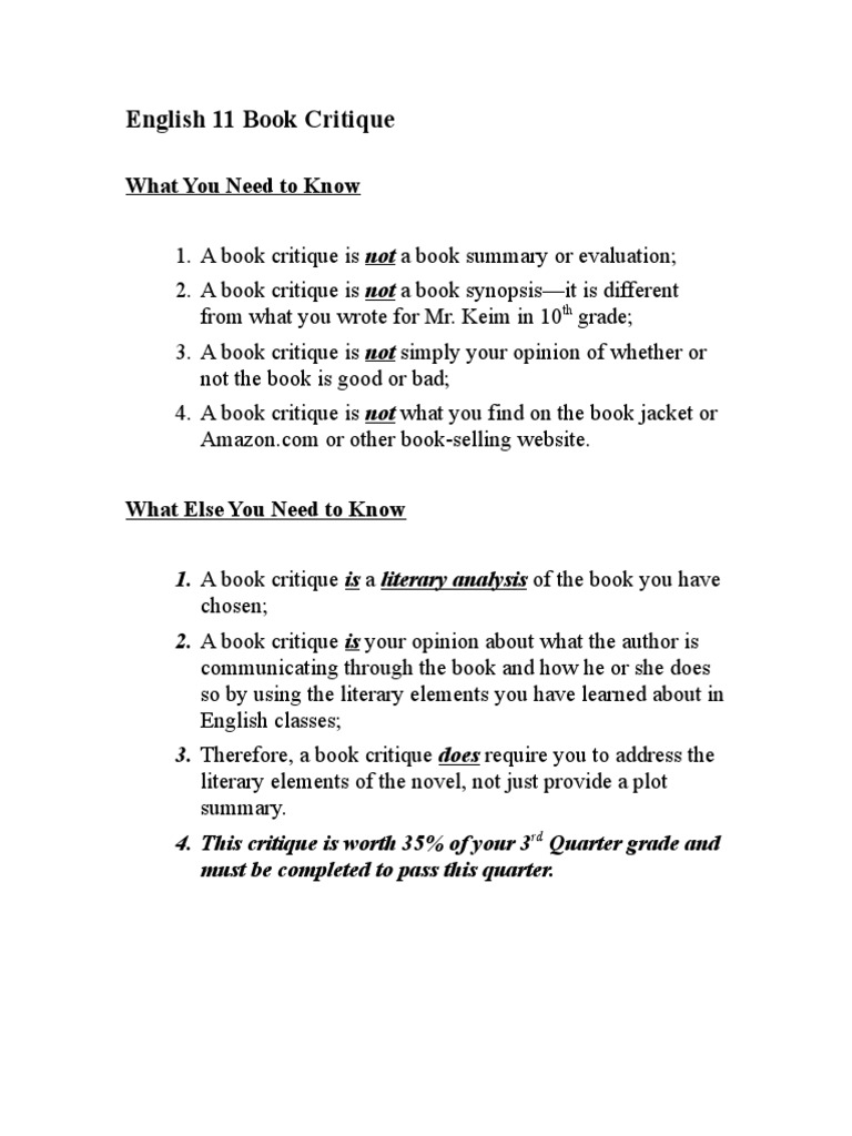 Book Critique Online Handout | PDF | Thesis