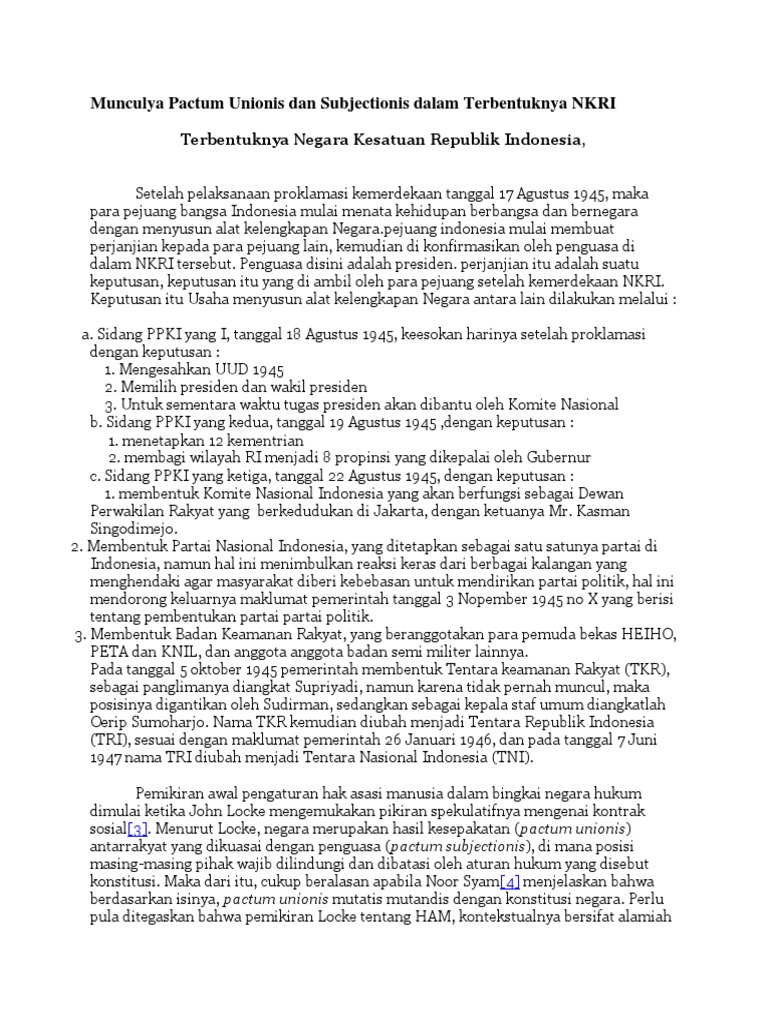 Munculya Pactum Unionis Dan Subjectionis Dalam Terbentuknya NKRI | PDF