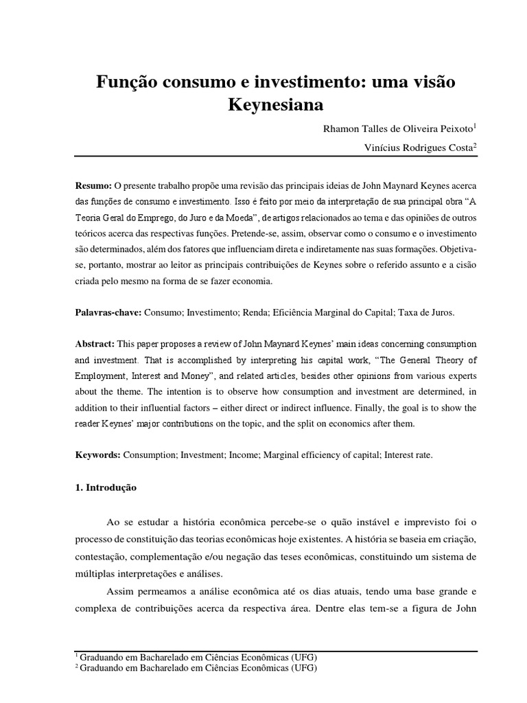 Função Consumo na Teoria Keynesiana | PDF | John Maynard Keynes | Economia