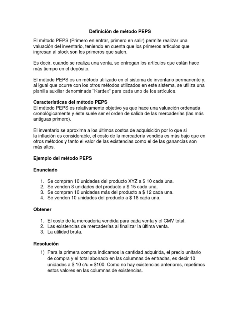 Definición y características del método PEPS | PDF | Inventario | Euro