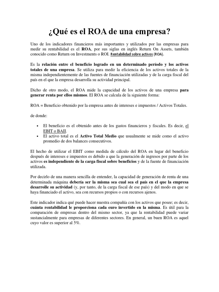 Qué Es El ROA de Una Empresa | PDF | Rentabilidad sobre recursos ...