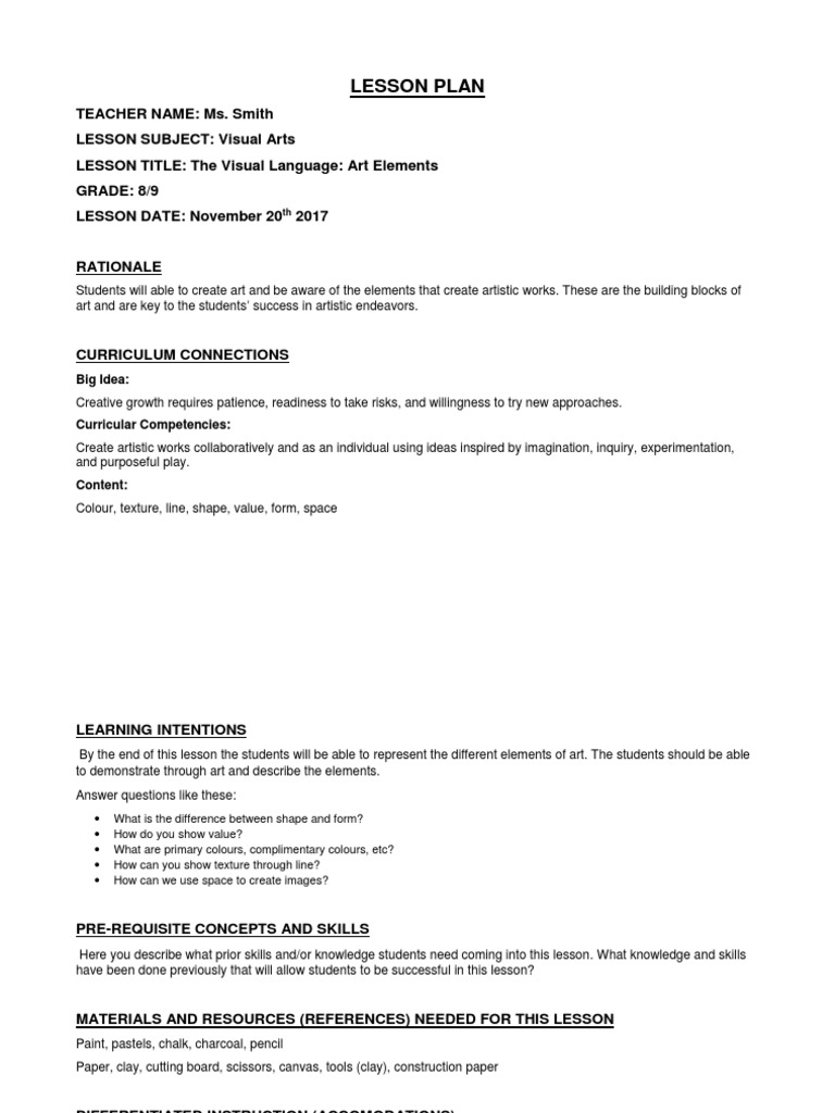Art Element Lesson Plan | PDF | Shape | Curriculum