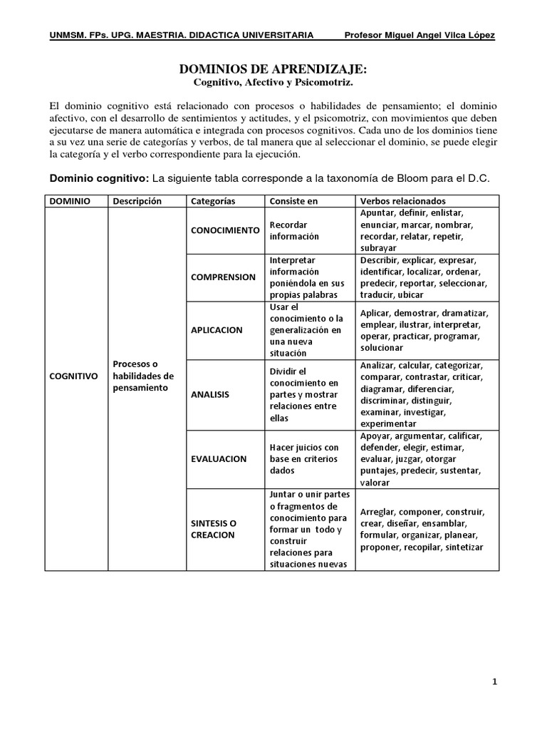4 Dominios de Aprendizaje