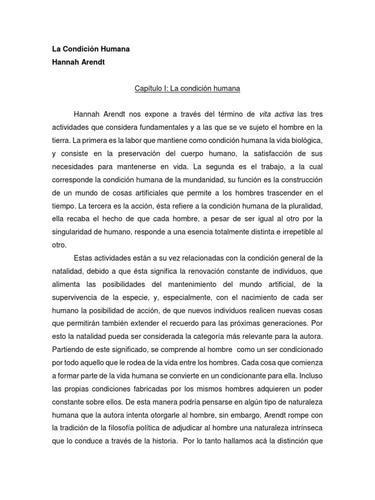 La Condicion Humana (Cap 1,2,3 | PDF | Hannah Arendt | Filosofía