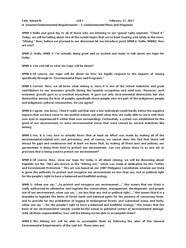 Environmental Plans and Programs Script | PDF | Environmental ...