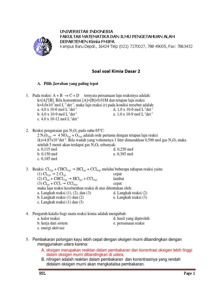 Latihan Kimia Dasar 2 | PDF