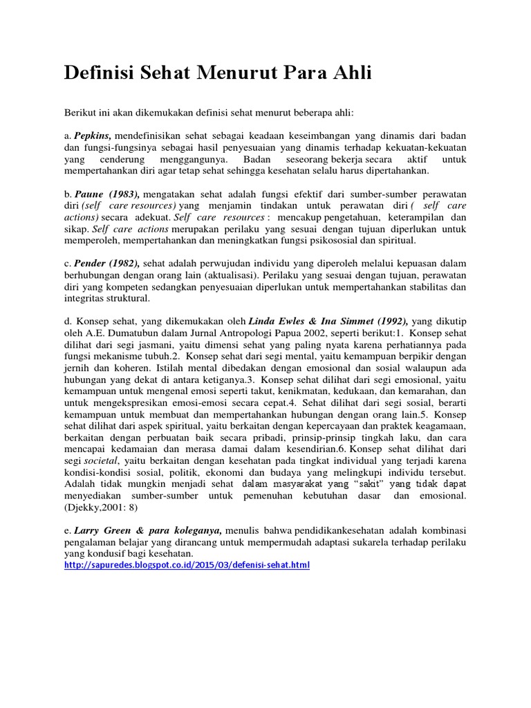 Definisi Sehat Menurut para | PDF