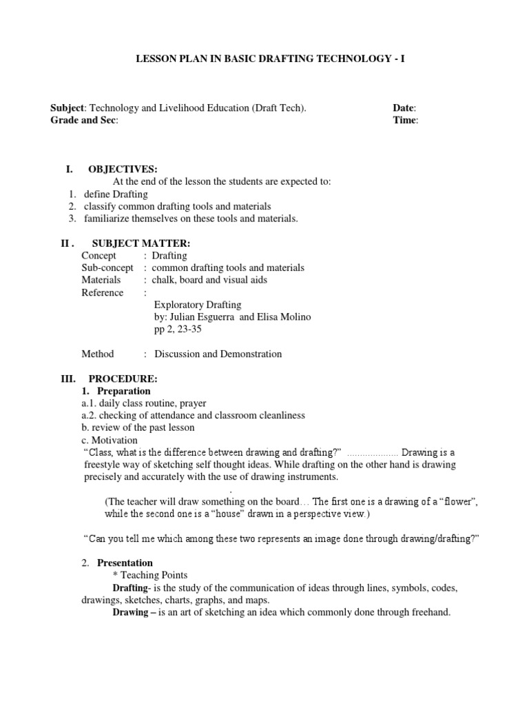 Lesson Plan in Basic Drafting Technology i | Drawing | Technical Drawing