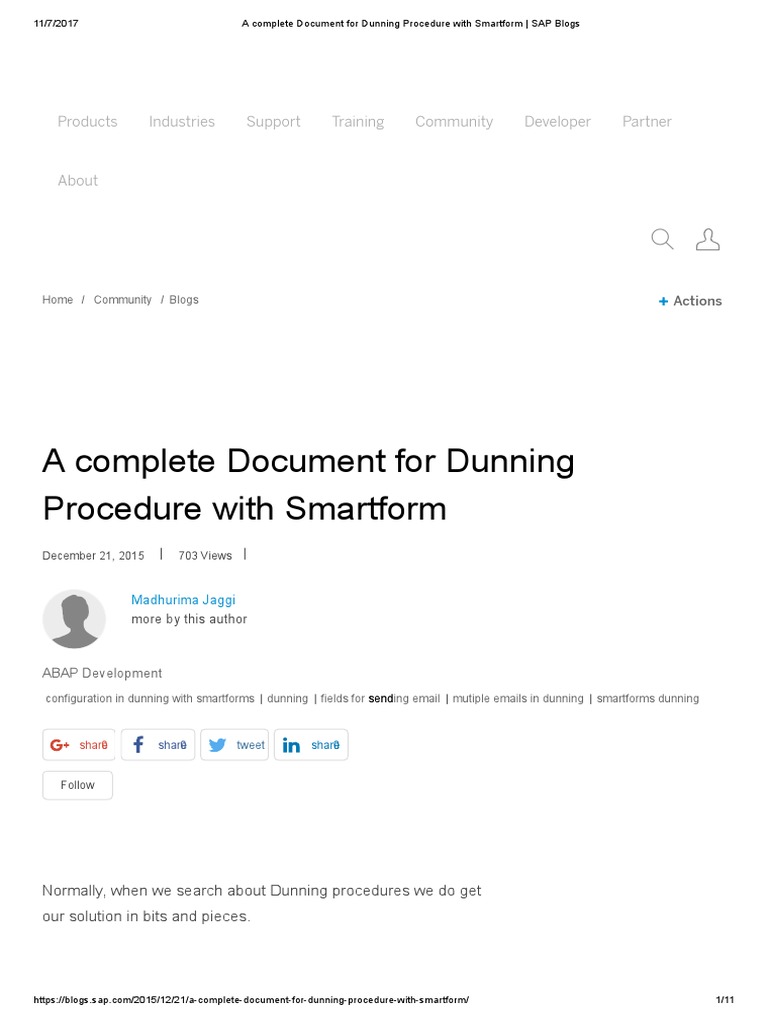A Complete Document For Dunning Procedure With Smartform - SAP Blogs | PDF | Parameter (Computer ...