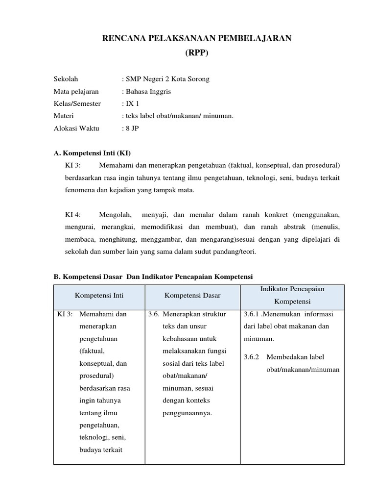 RPP Pembelajaran Teks Label Kelas 9 | PDF