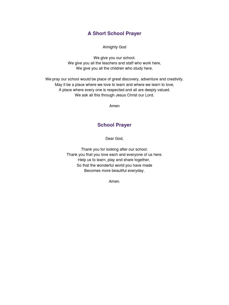 A Short School Prayer | PDF