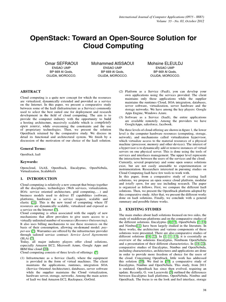 Openstack: Toward An Open-Source Solution For Cloud Computing | PDF | Open Stack | Cloud Computing