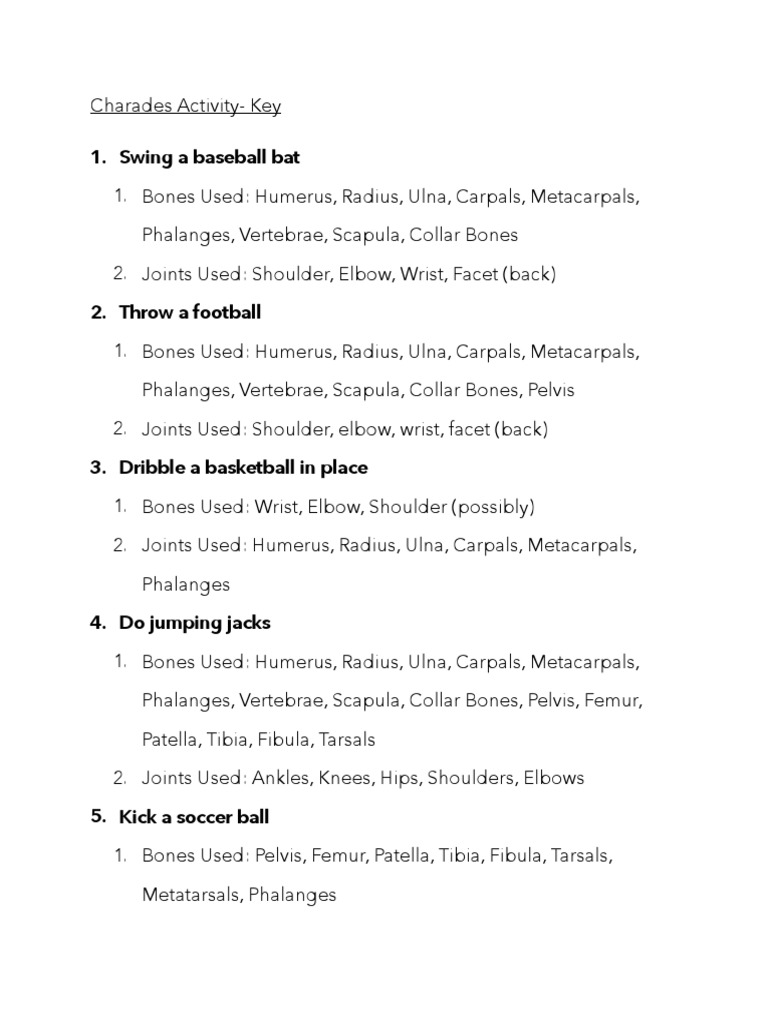 Charades Activity: Bones & Joints Guide | PDF | Wellness