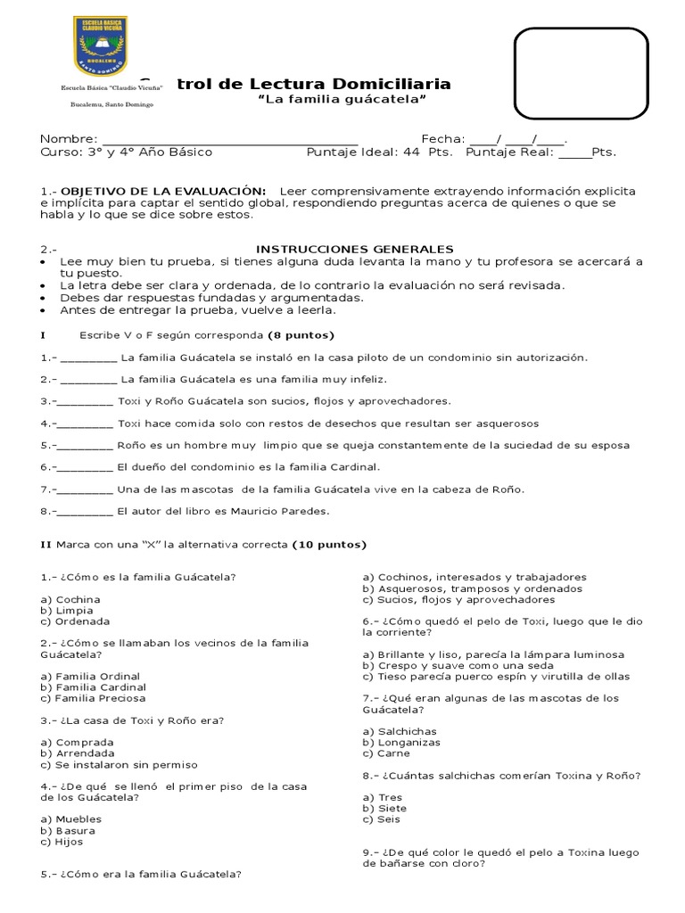 Prueba La Familia Guacatela | PDF | Ocio