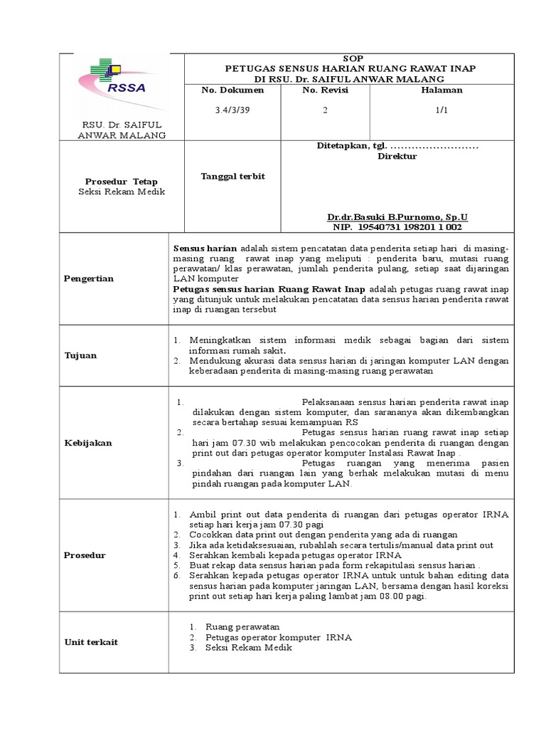 Sop Sensus Harian | PDF