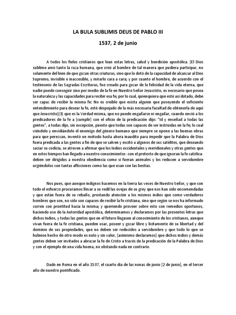 La Bula Sublimis Deus de Pablo III | PDF | Fe | Cristo (título)