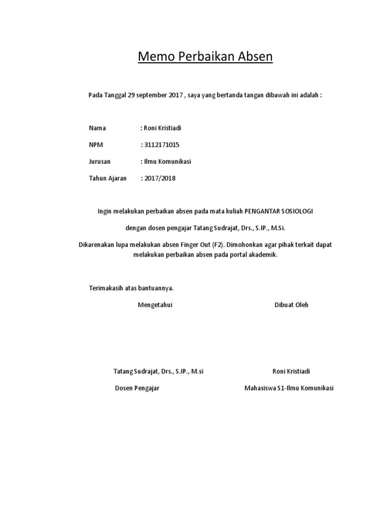 Memo Perbaikan Absen | PDF
