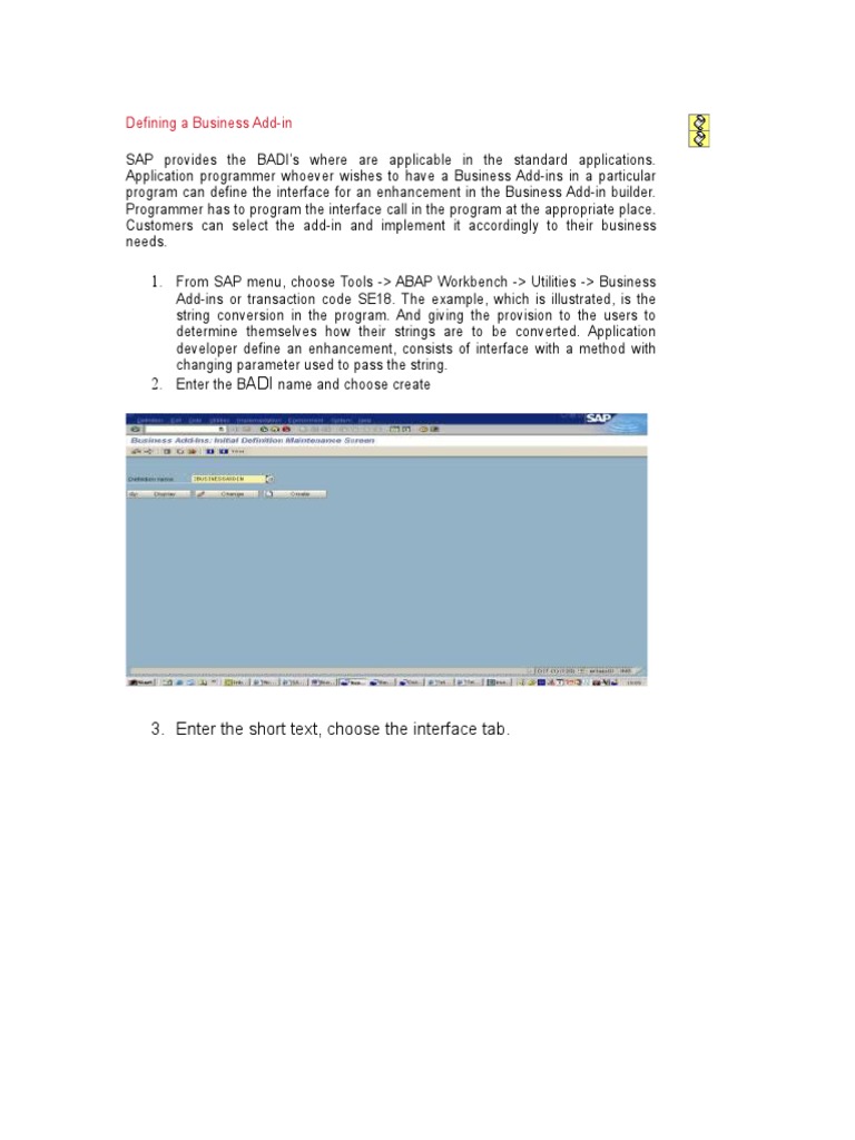 Defining and Implementing Business Add-Ins (BADI) | PDF | Interface ...