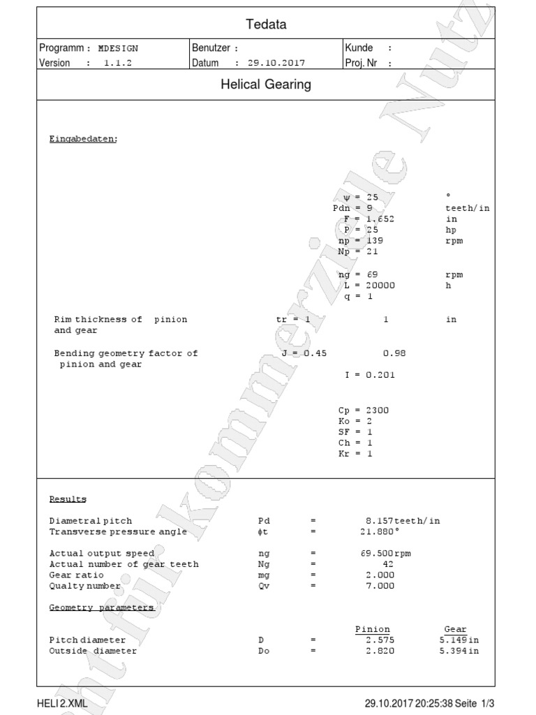 Tedata: Programm Benutzer Datum Kunde Proj. NR | PDF | Gear | Mechanical Engineering