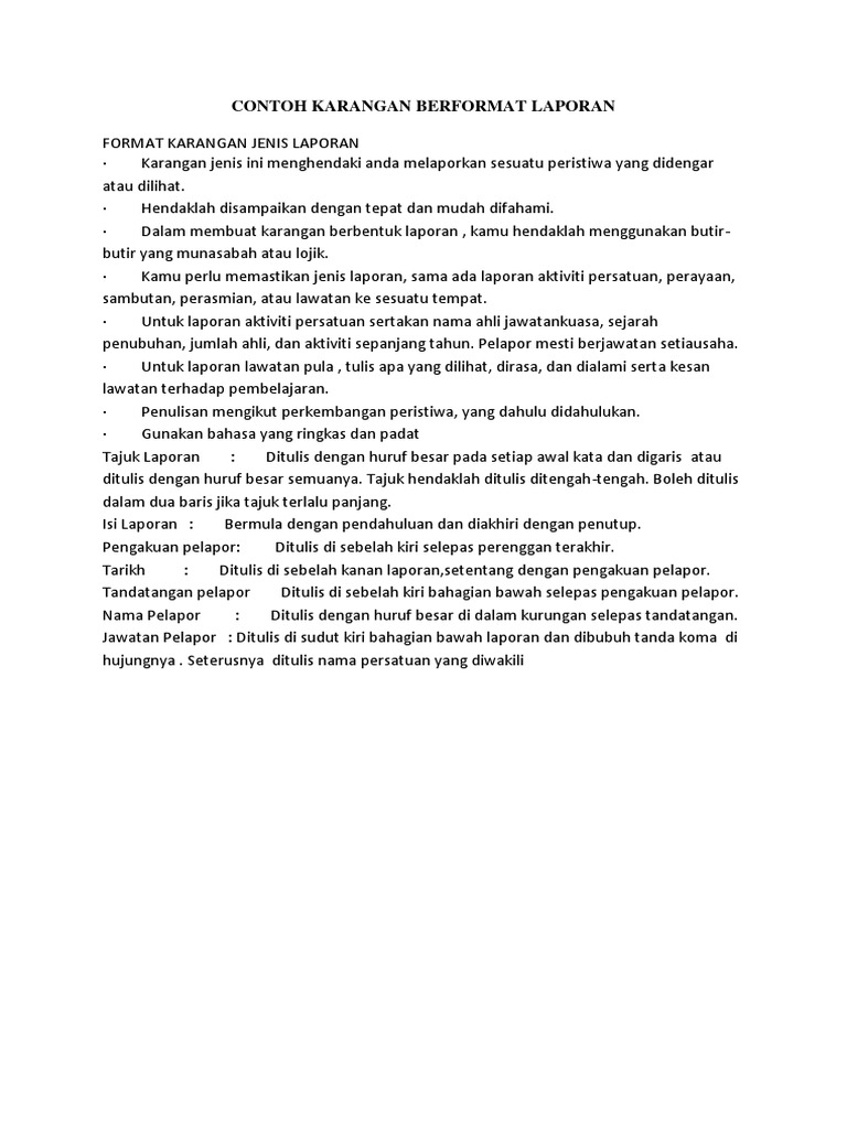 Contoh Karangan Berformat Laporan