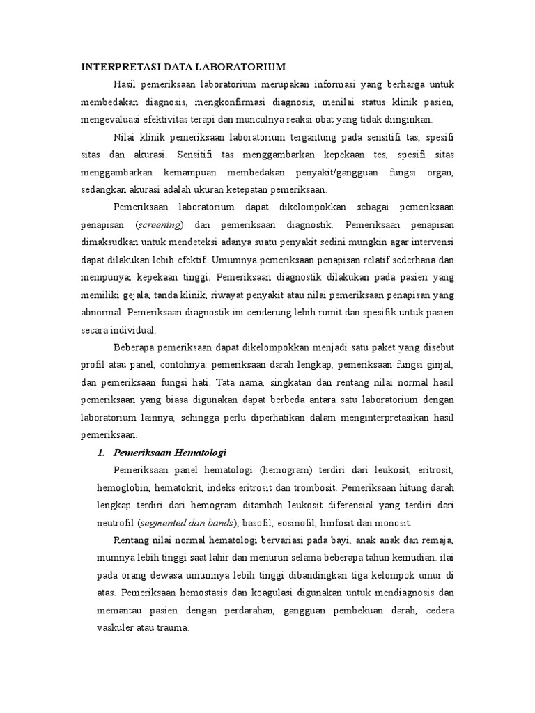 Interpretasi Hasil Pemeriksaan Laboratorium | PDF