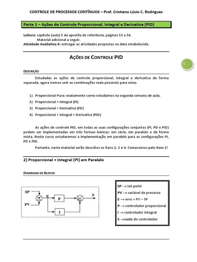 Controle de Processos Contínuos: Ações de Controle Proporcional ...