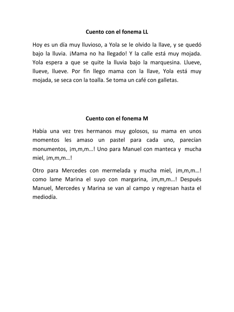 Cuento Con El Fonema LL | PDF