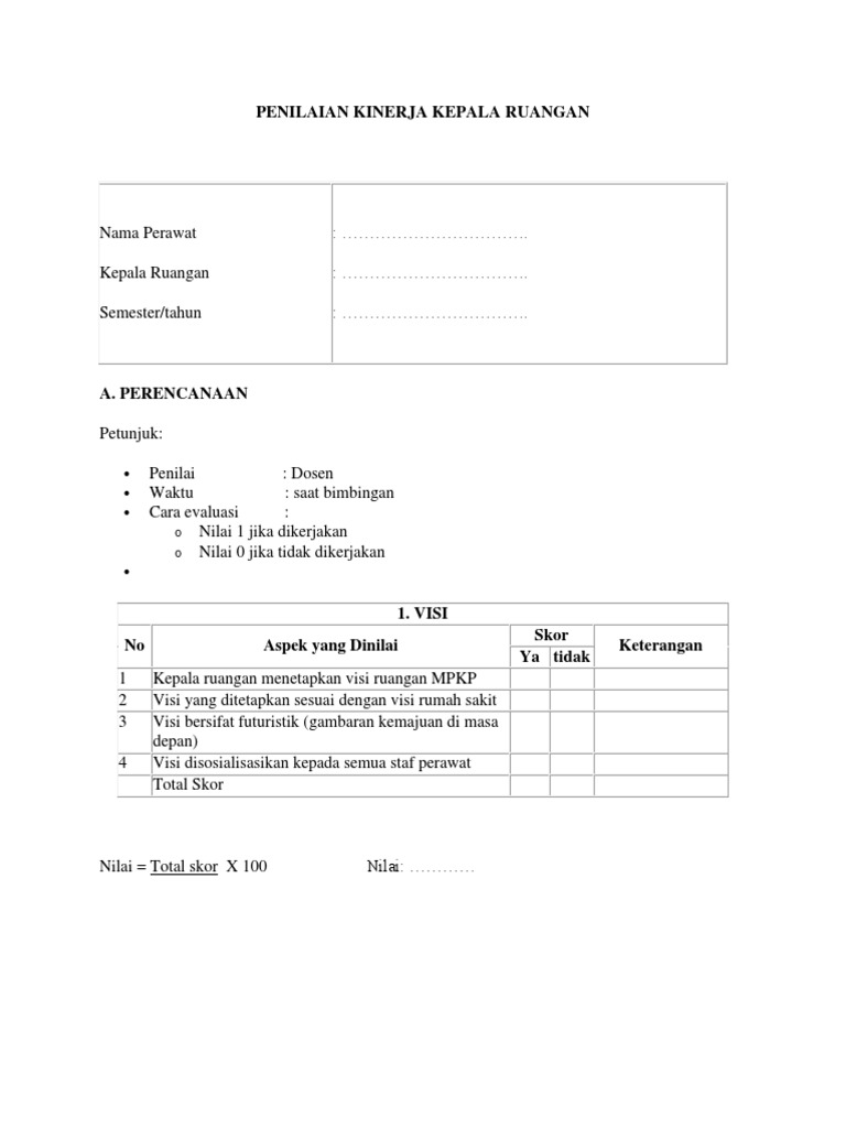 Penilaian Kinerja Perawat Kps | PDF