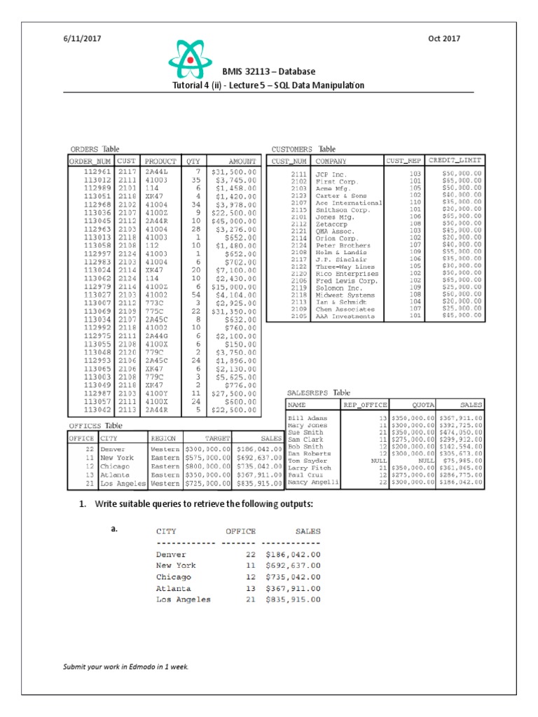 BMIS 32113 - Database Tutorial 4 (Ii) - Lecture 5 - SQL Data Manipulation | PDF