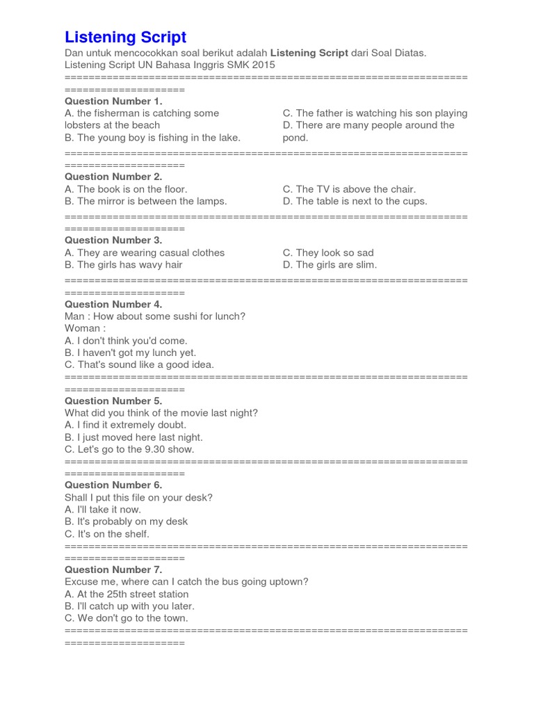 Listening Script SMK | PDF | Language Arts & Discipline | Teaching ...