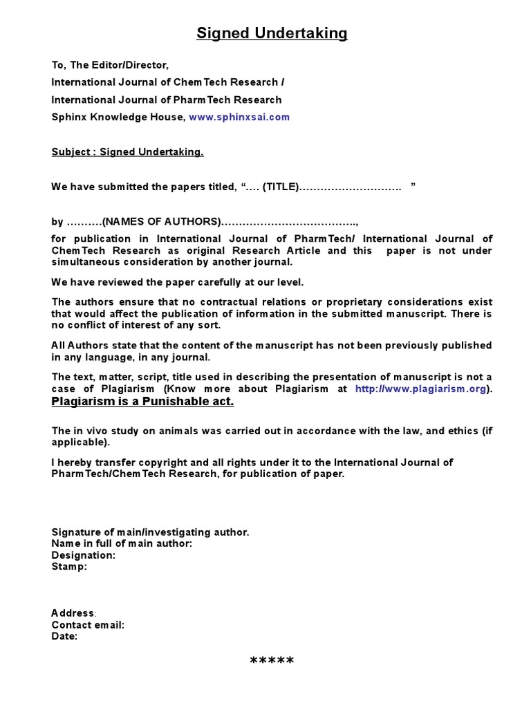 Signed Undertaking: Plagiarism Is A Punishable Act | PDF | Social ...