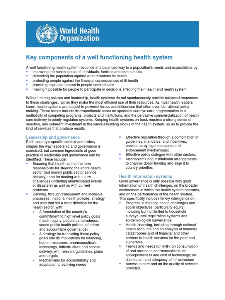1 Health System Key Components PDF | PDF | Health System | Health Policy