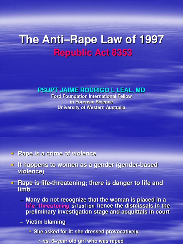 Twin Laws On Rape - RA 8353 & RA 8505 - Handout | PDF | Victimology | Rape