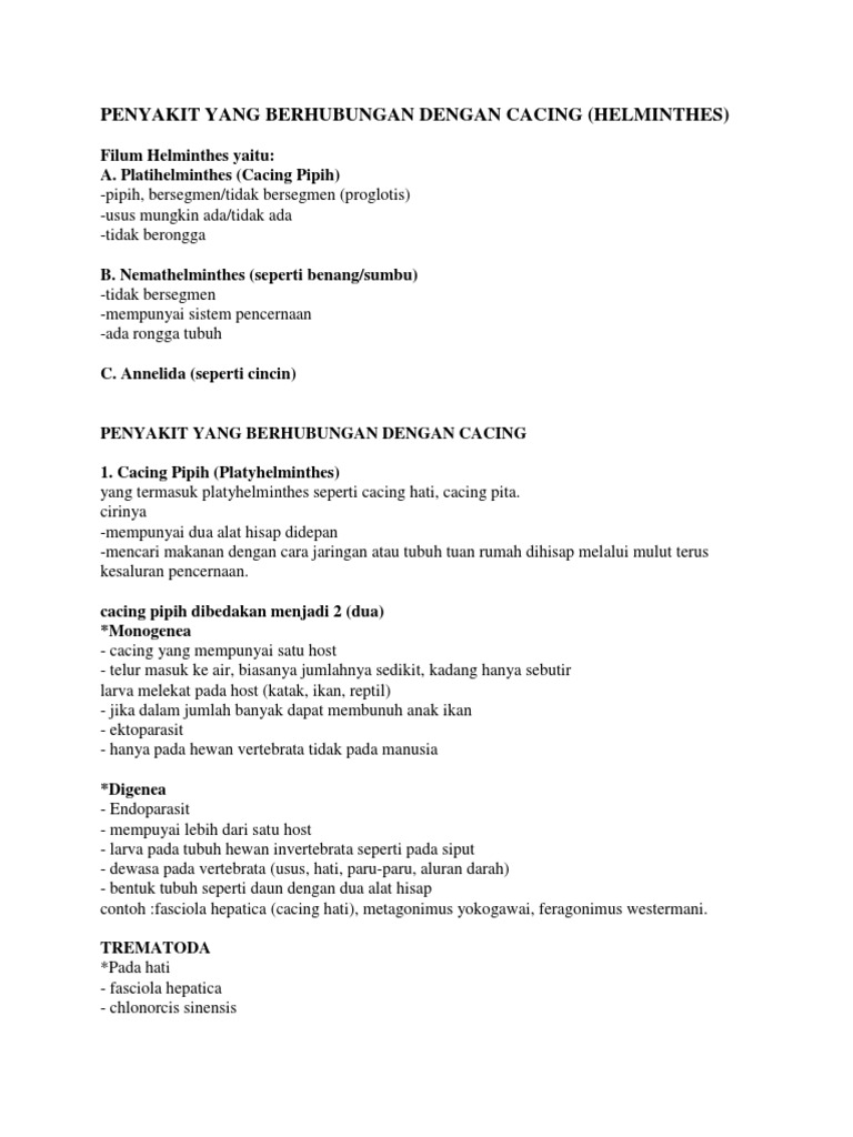 Penyakit Yang Berhubungan Dengan Cacing | PDF | Sains & Matematika