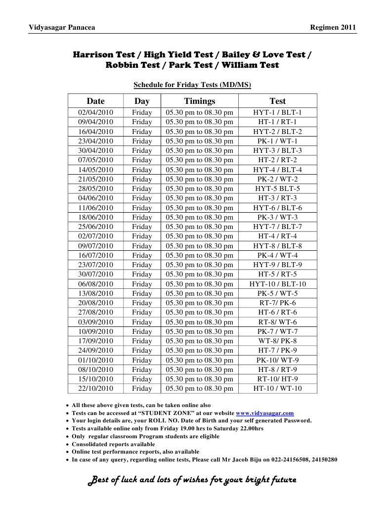 Friday Tests Schedule | PDF