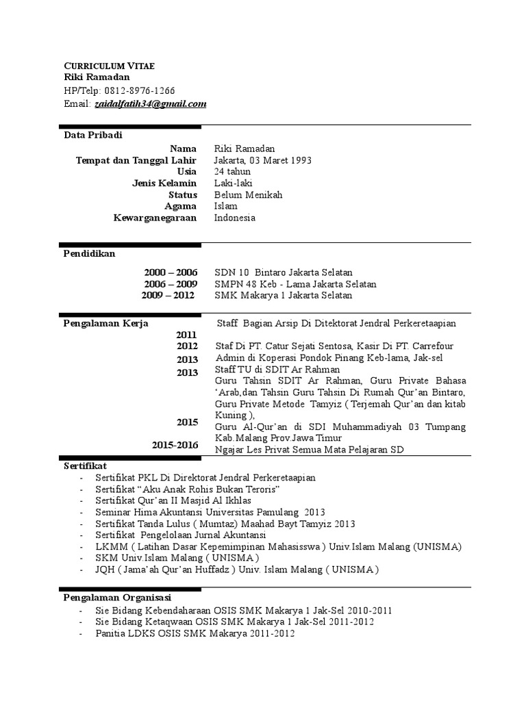 CV Riki Ramadan | PDF