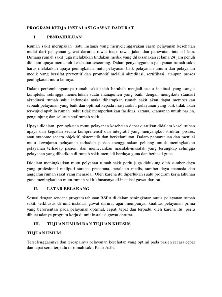 Contoh Program Kerja Igd | PDF